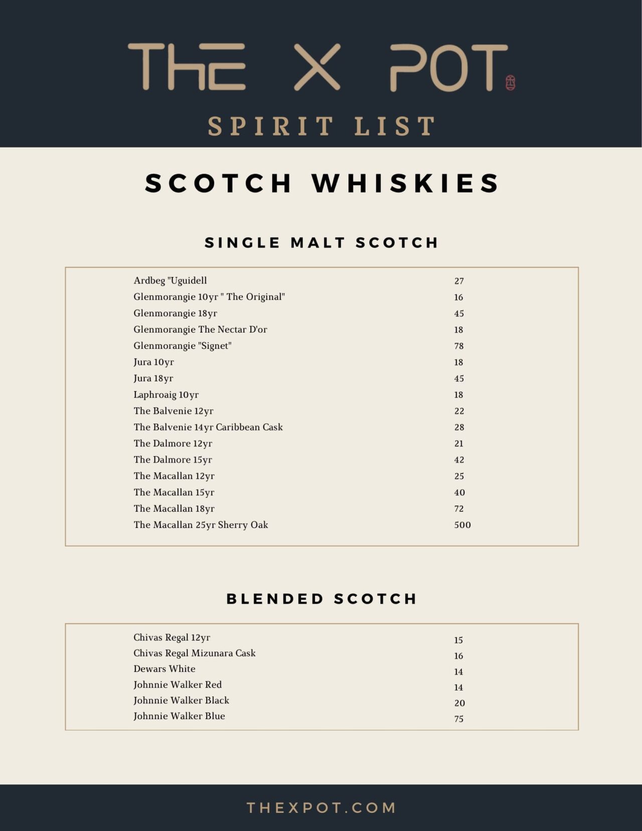 Las Vegas Menu - THE X POT