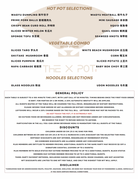 Las Vegas Menu - THE X POT
